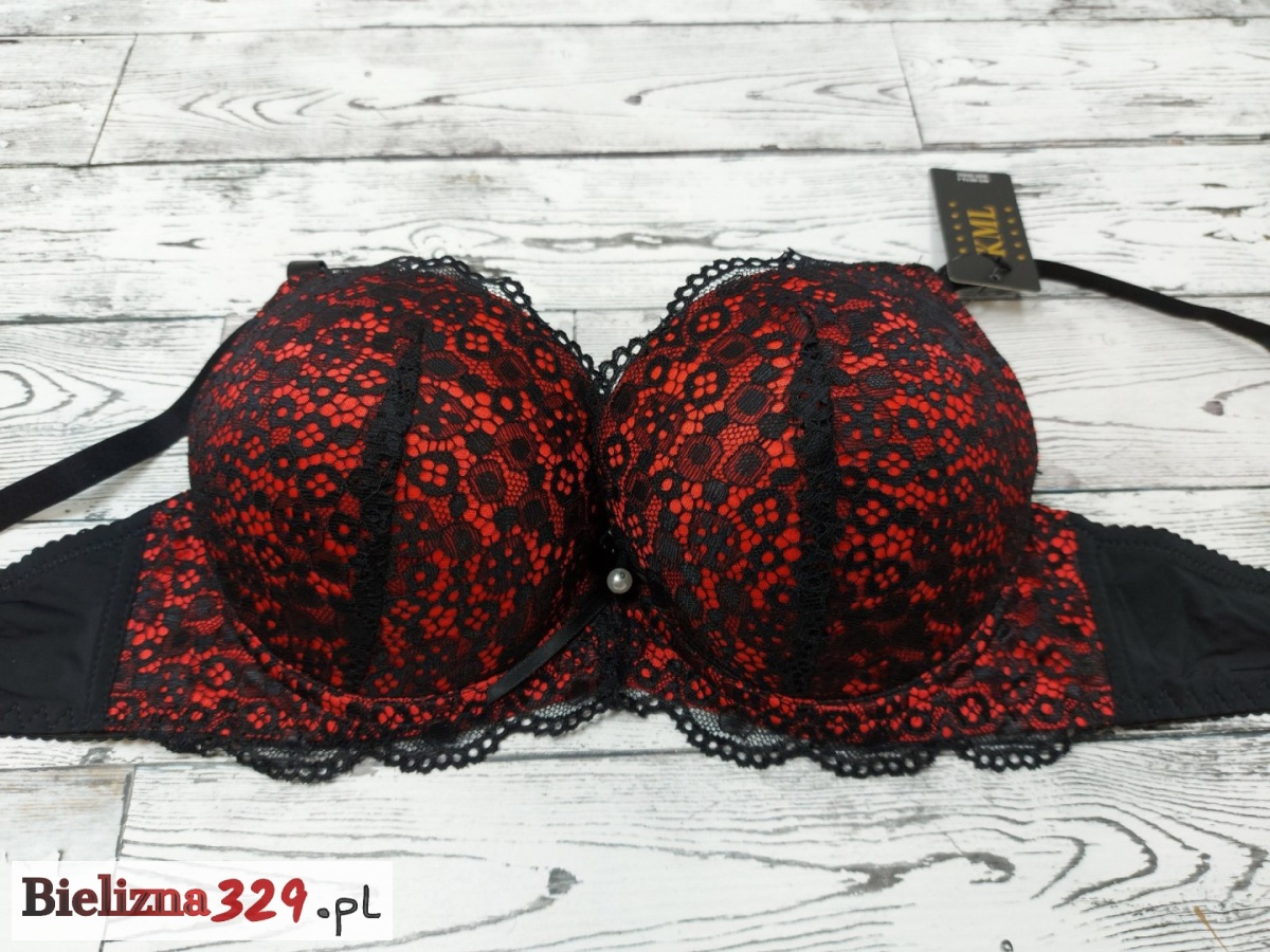 Stanik żelowy push up kolor czarno czerwony rozmiar 75c, 80c, 85c, 90c ...
